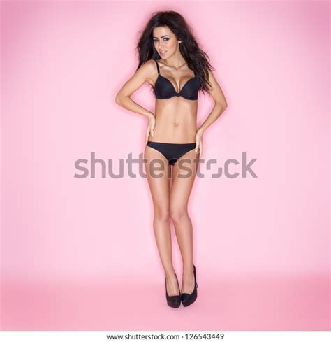 Beautiful Slim Busty Brunette Woman Black Stock Photo Edit Now