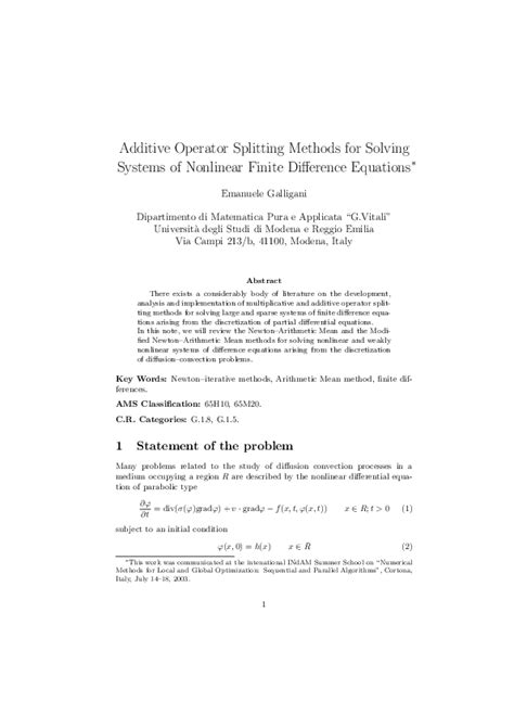 Pdf Additive Operator Splitting Methods For Solving Systems Of