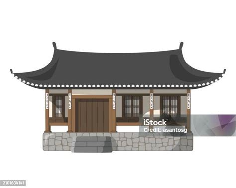 흰색 배경에 고립 된 만화 스타일에 전통적인 한국 Kanok 집의 벡터 그림입니다 월드 시리즈의 전통 가옥 0명에 대한 스톡 벡터 아트 및 기타 이미지 Istock