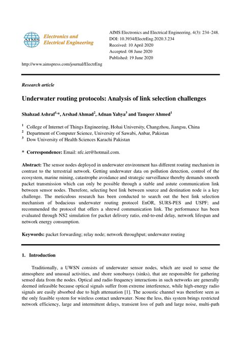 Pdf Underwater Routing Protocols Analysis Of Link Selection Challenges