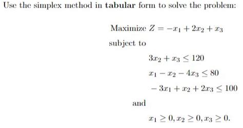 Solved Use The Simplex Method In Tabular Form To Solve The