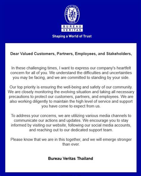 Dear Valued Customers Partners Employees Stakeholders We Have A Message From Bureau Veritas