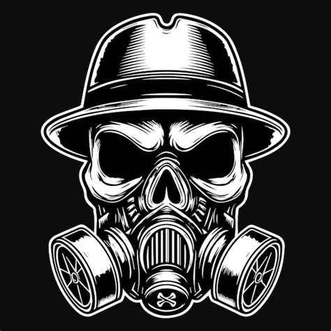 Premium Vector Dark Art Mafia Gas Mask Head Use Mafia Hat Black And