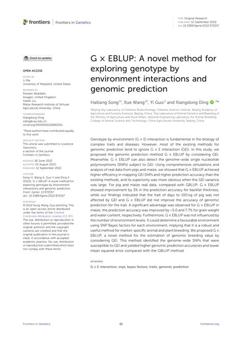 Pdf G × Eblup A Novel Method For Exploring Genotype By Environment