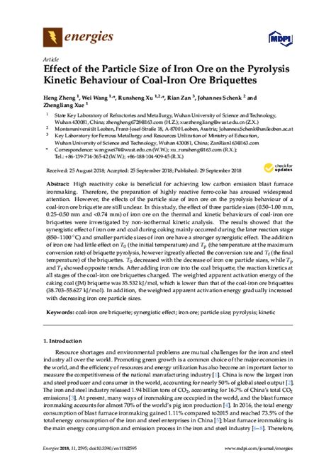 Pdf Effect Of The Particle Size Of Iron Ore On The Pyrolysis Kinetic