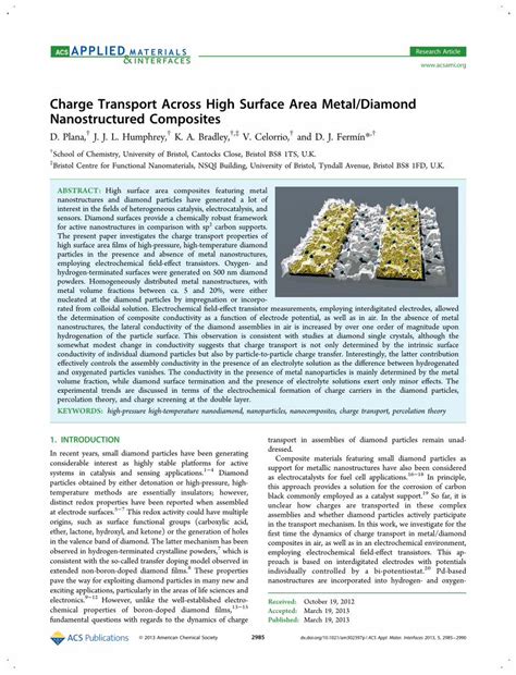 Pdf Charge Transport Across High Surface Area Metal Diamond Nanostructured Composites
