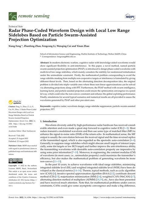 PDF Radar Phase Coded Waveform Design With Local Low Range Sidelobes Based On Particle Swarm