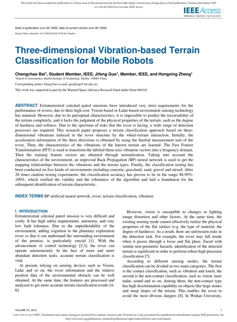 Pdf Three Dimensional Vibration Based Terrain Classification For