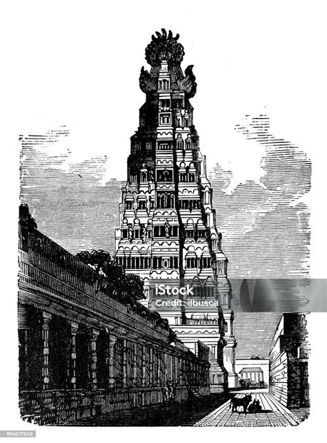 Antiken Gravur Abbildung Große Tempel Madura Stock Vektor Art Und Mehr