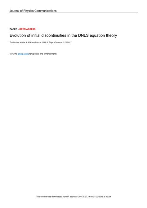 Pdf Evolution Of Initial Discontinuities In The Dnls Equation Theory