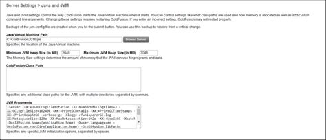 Server Settings Java And Jvm Coldfusion Tuning Guide