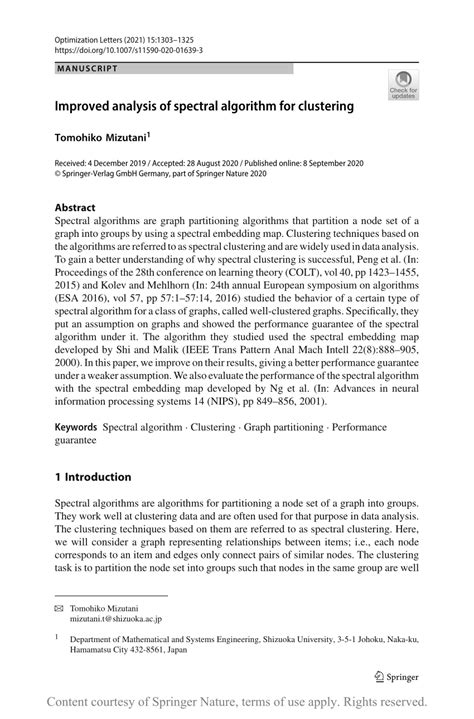 improved analysis of spectral algorithm for clustering