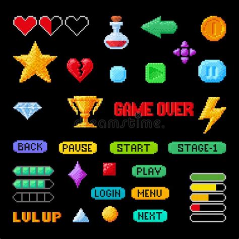Pixel Game Virtual Buttons Set Vector Navigation And Notation Elements