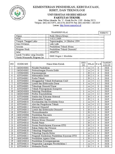 Form T2 Teknik Mesin Unimed Pdf