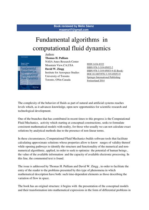 Pdf Book Review Fundamental Algorithms In Computational Fluid Dynamics