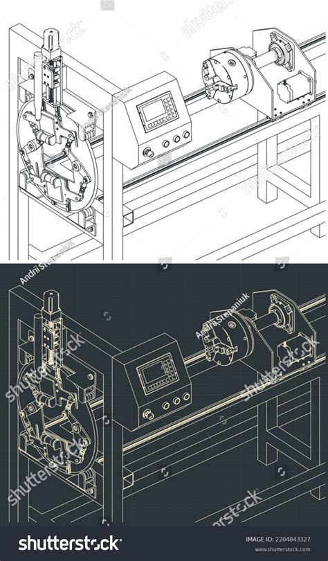 Stylized Vector Illustrations Isometric Blueprints Cnc Stock Vector Royalty Free 2204843327