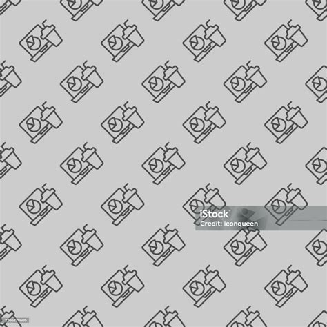 다이어그램과 커피 컵 라인 완벽 한 패턴 원격 작업 테마가있는 노트북 벡터 그래픽입니다 시장 작업 배경이 있는 마케팅 표지판 반복 라인 아이콘 검은색에 대한 스톡 벡터 아트