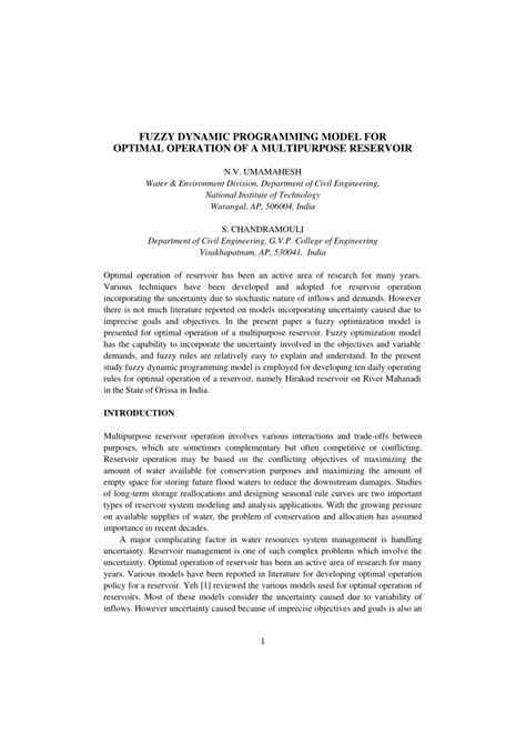 Pdf Fuzzy Dynamic Programming Model For Optimal Operation Of A Multipurpose Reservoir