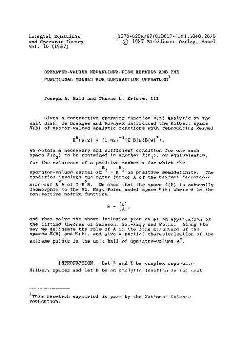 pdf operator valued nevanlinna pick kernels and the functional models