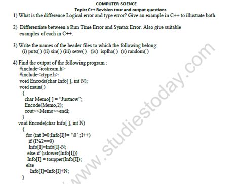 Cbse Class 12 Computer Science C Worksheet Set B