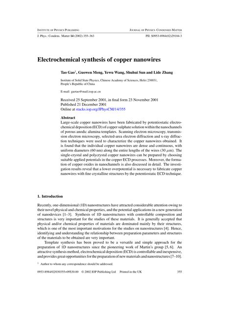 Pdf Electrochemical Synthesis Of Copper Nanowires