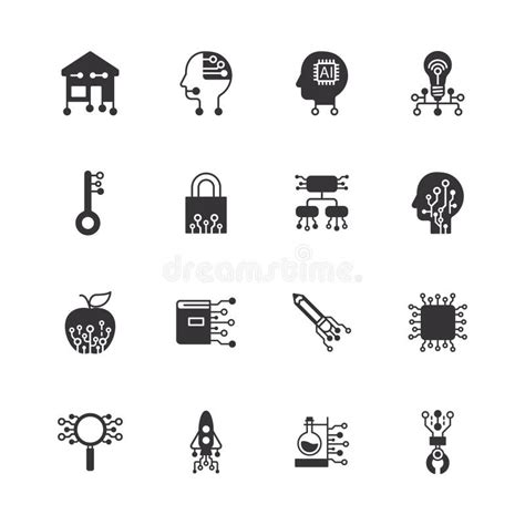 Artificial Intelligence And Machine Learning Flat Glyph Icons Collection