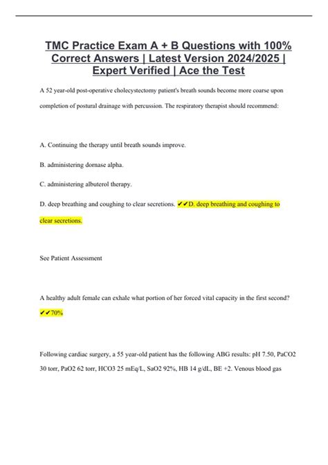 Tmc Practice Exam A B Questions With 100 Correct Answers Latest Version 2024 2025 Expert