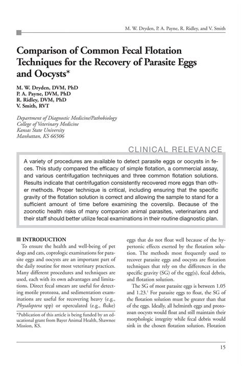 Comparison Of Common Fecal Flotation Techniques For The