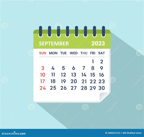 September 2023 Calendar Leaf Calendar 2023 In Flat Style Stock Photo