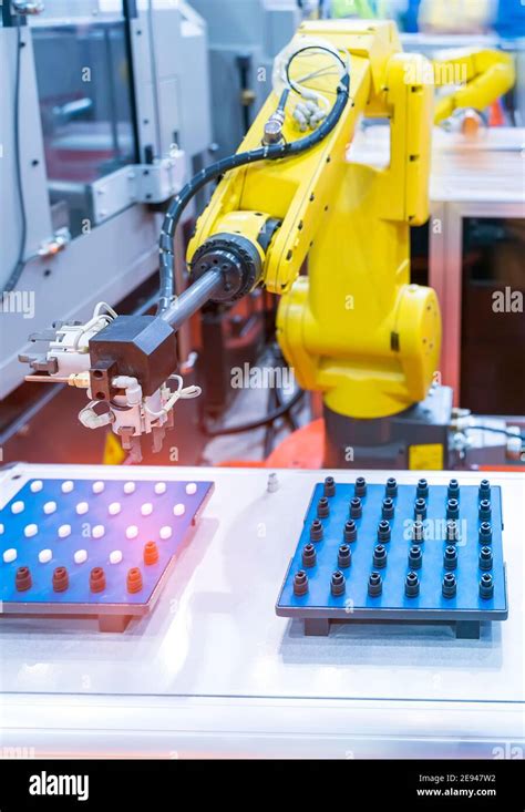 Automatic Arm Catch For Electronic Assembly Line The Robot For Smart Technology Manufacturing