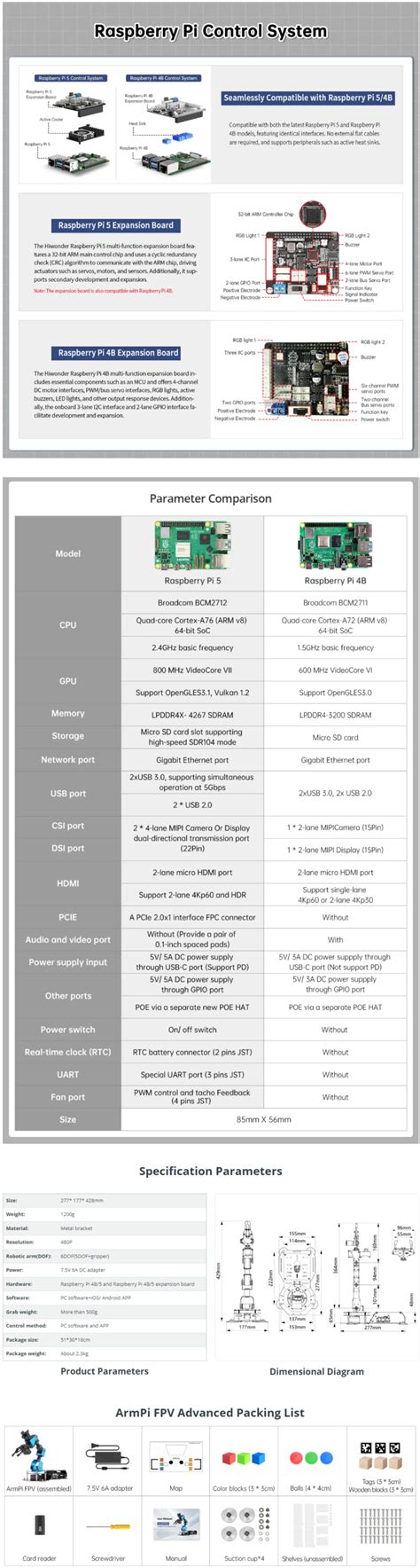 Hiwonder Armpi Fpv Ai Vision Ros Robotic Arm Support Python Advanced Kit With Raspberry Pi 4b
