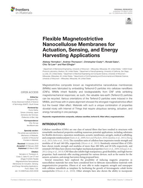 Pdf Flexible Magnetostrictive Nanocellulose Membranes For Actuation Sensing And Energy