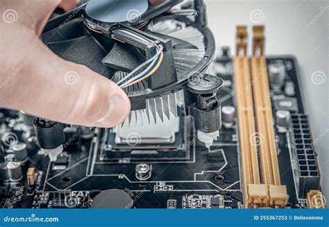 Installing Central Processor Unit Into Computer Motherboard Stock Image Image Of Data Modern
