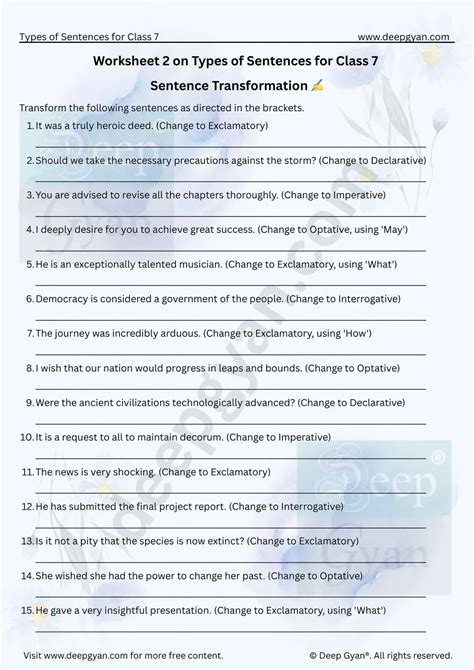 Types Of Sentences For Class 7 Pdf Worksheets With Answers Rules