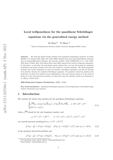 Pdf Local Wellposedness For The Quasilinear Schrödinger Equations Via The Generalized Energy