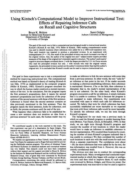 Using Kintschs Computational Model To Improve Instructional Text Effects Of Repairing