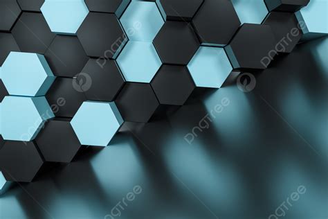 3d Renderingblack And Cyan Hexagon Cubes Hexagonal Future Cube Photo