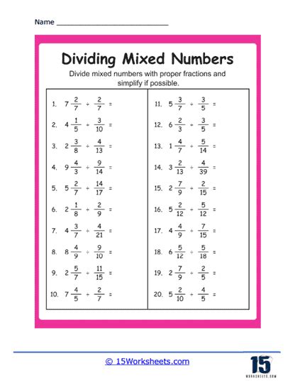 Dividing Mixed Numbers Worksheets 15