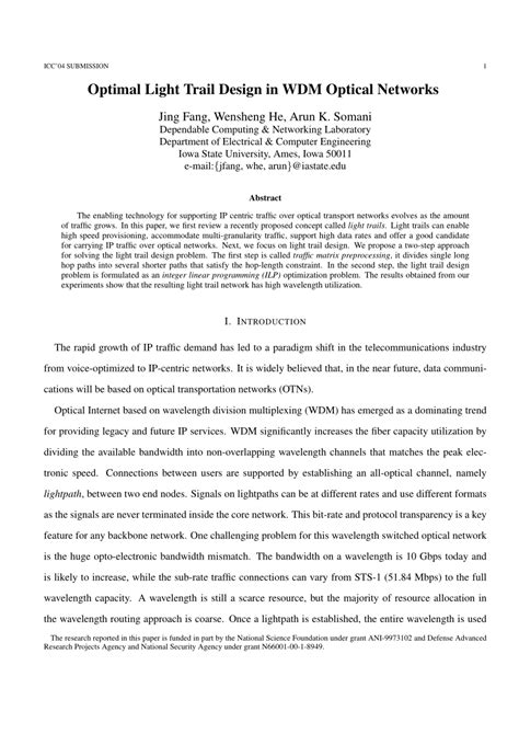 Pdf Optimal Light Trail Design In Wdm Optical Networks