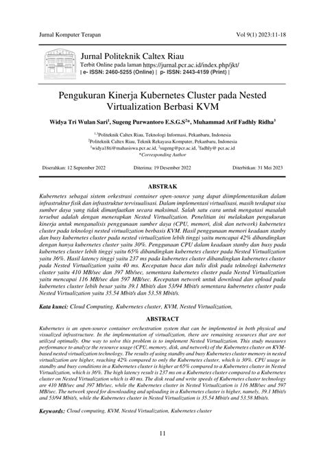 Pdf Pengukuran Kinerja Kubernetes Cluster Pada Nested Virtualization