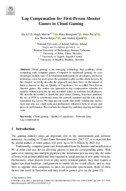 Pdf Lag Compensation For First Person Shooter Games In Cloud Gaming