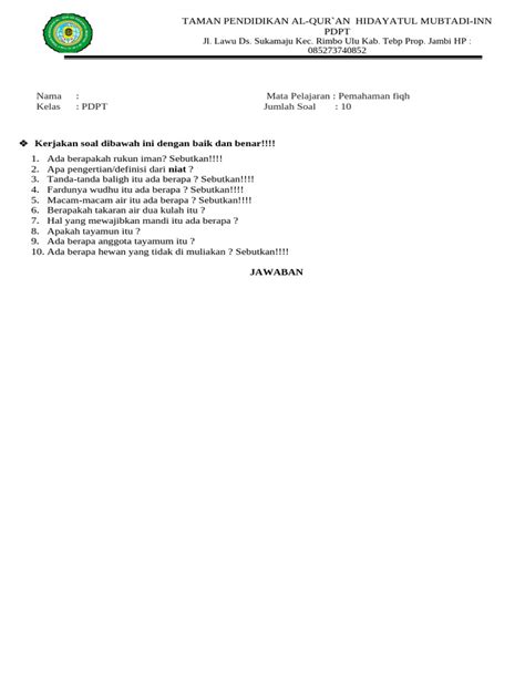 Soal Pemahaman Fiqh Pdpt Pdf