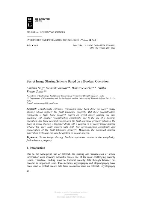 Pdf Secret Image Sharing Scheme Based On A Boolean Operation