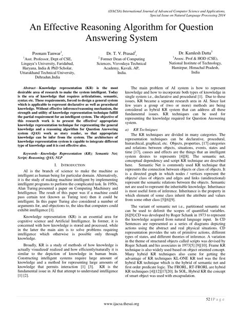 Pdf An Effective Reasoning Algorithm For Question Answering System