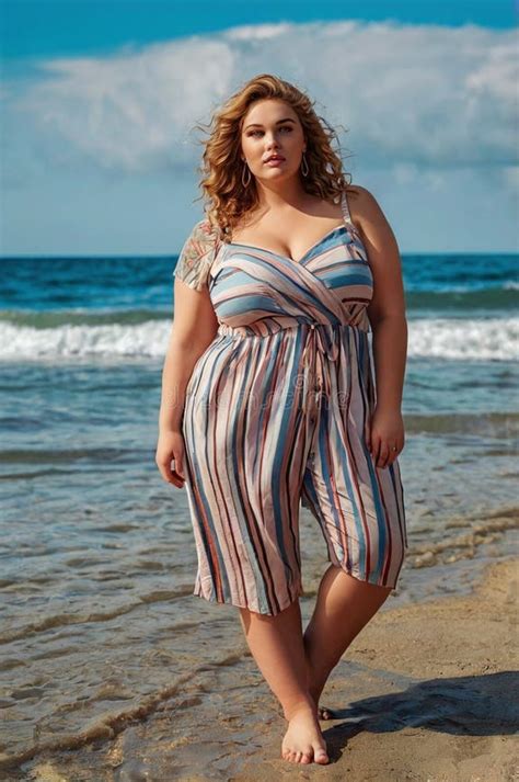 Curvy Woman Enjoying Beach Vacation Stock Illustration Illustration