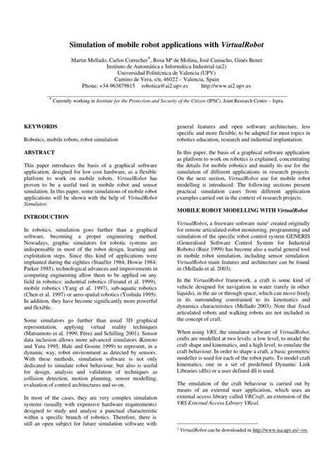 Pdf Simulation Of Mobile Robot Applications With Virtualrobot