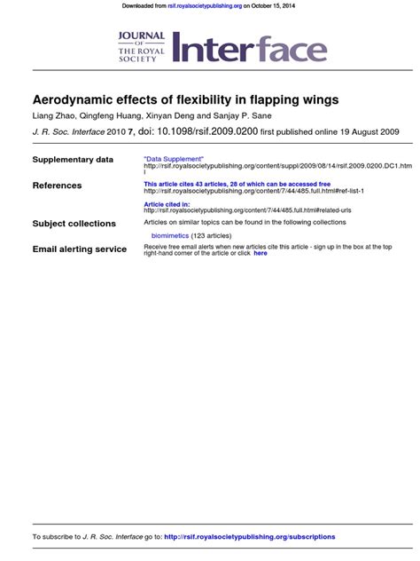 Aerodynamic Effects Of Flexibility In Flapping Wings Doi 101098rsif20090200 Pdf Force