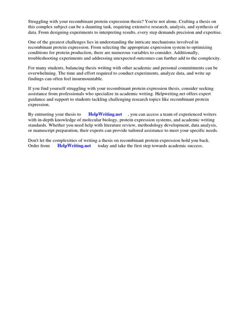Recombinant Protein Expression Thesis Pdf Recombinant Dna