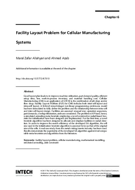 Pdf Facility Layout Problem For Cellular Manufacturing Systems