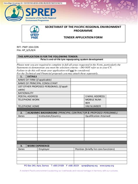 Fillable Online Tender Application Form Fax Email Print Pdffiller